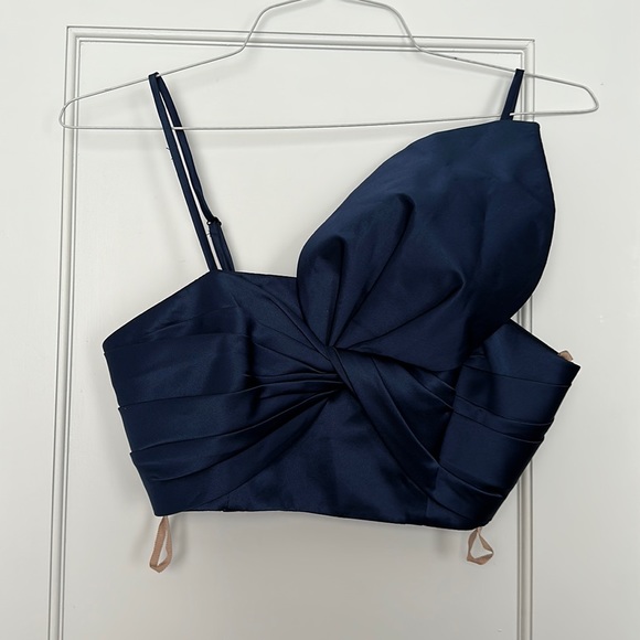 Fame and Partners | Tops | Fame And Partners Blue Satin Bandeau Top ...